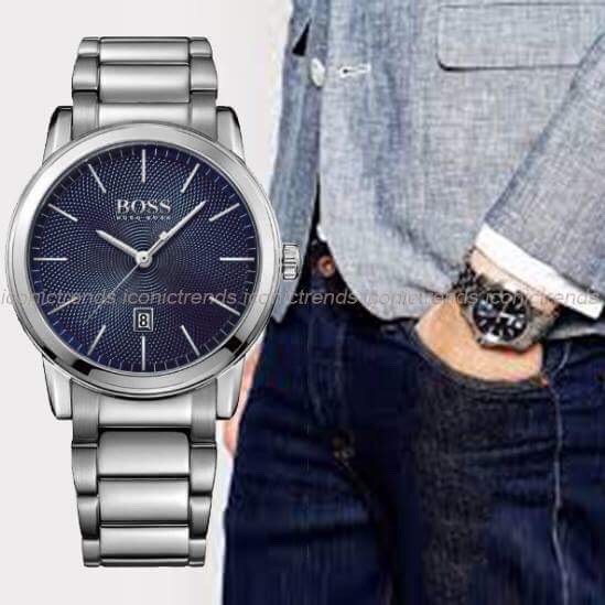 NWT🌎 Hugo Boss 1513402 Classic Silver Tone Stainless Steel Blue Dial ...