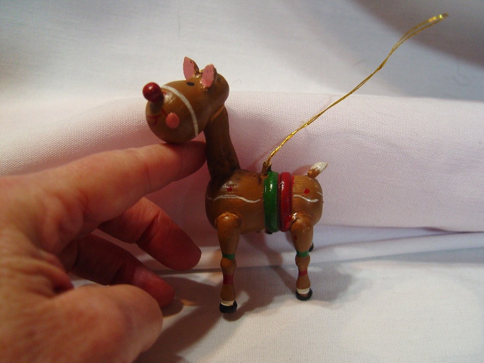 VINTAGE Wooden Rudolph The Red-Nosed Reindeer Ornament Prancing ...
