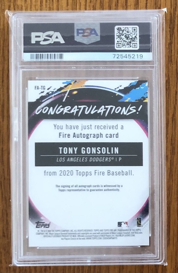 2020 Topps Fire Tony Gonsolin #FATG Fire Autograph Rookie Dodgers Pop 5 ...