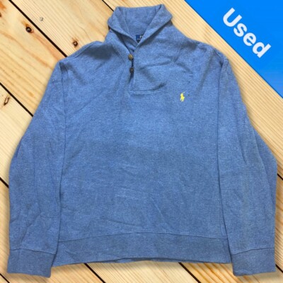 Ralph Lauren Polo 1/4 Button Sweater Pull Over Light Blue Cotton Mens ...