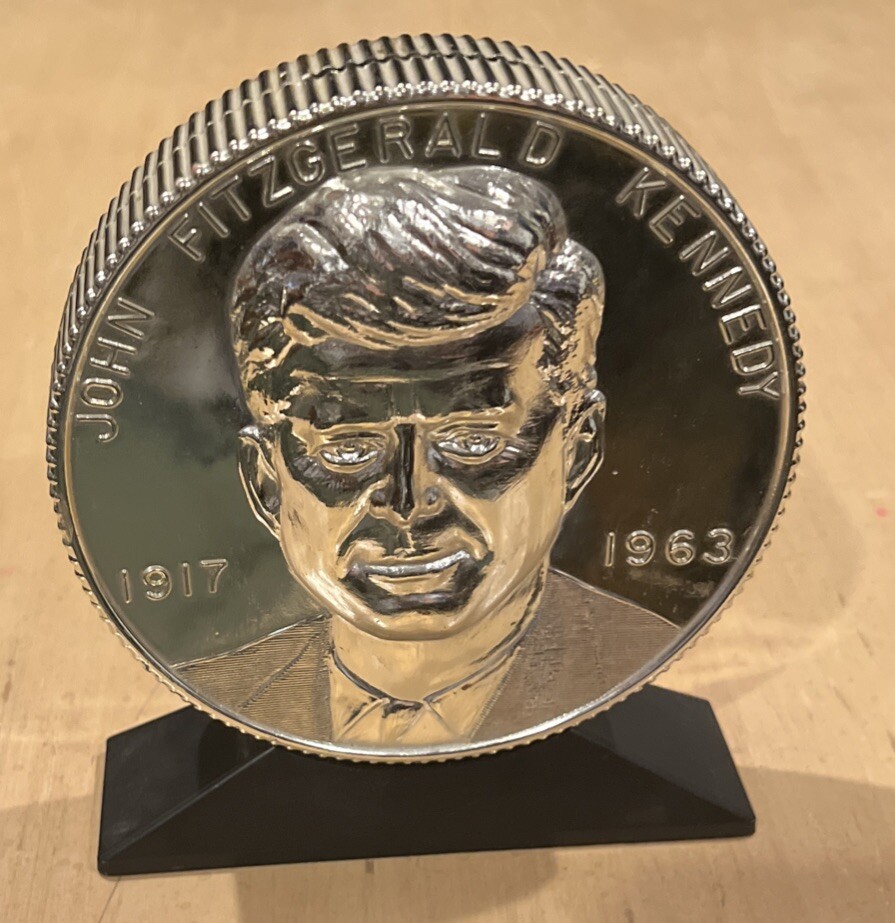 Vintage President John F. Kennedy JFK Metal Coin Shaped Piggy Bank 5 3/ ...