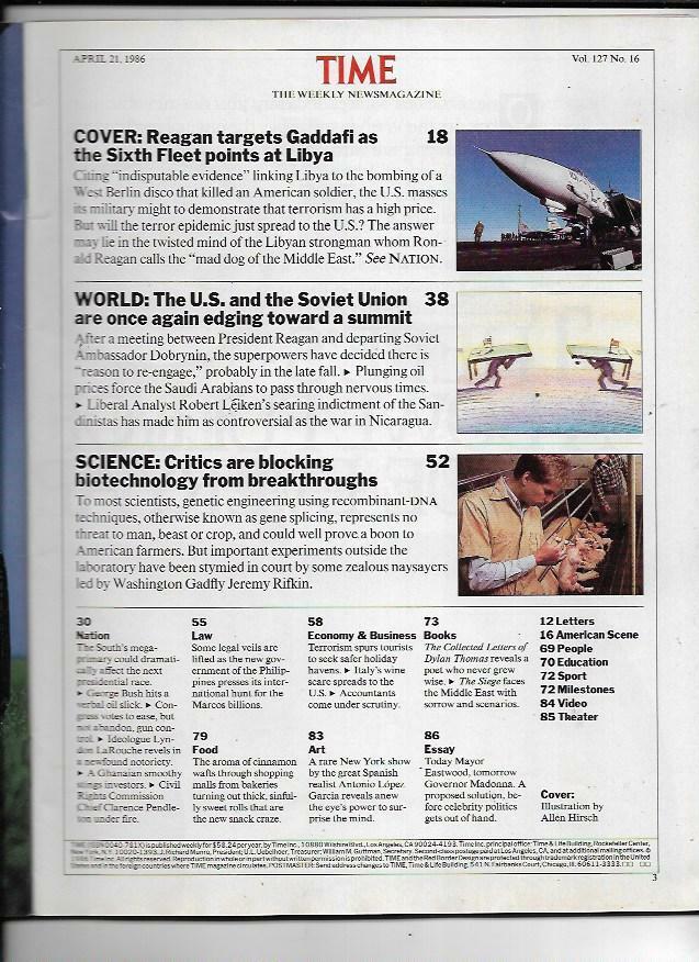 Time Magazine April 21, 1986- Target Gaddafi | eBay