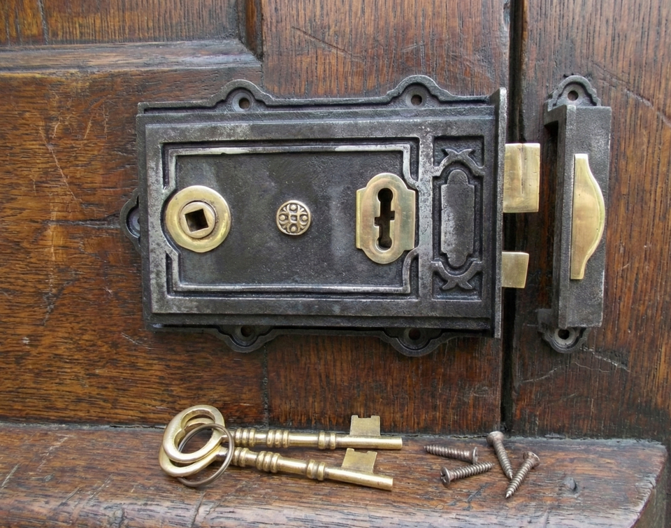 Rim Door Latch Lock Cast Iron Antique Black Rustic Vintage Old Retro ...