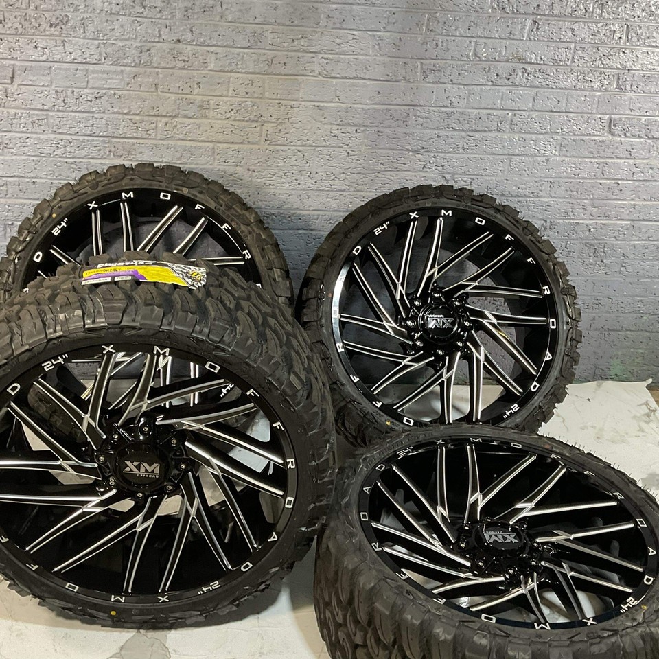 4 24" INCH RIMS/TIRES XM OFFROAD 33X125024 MUD TIRES FORD AND GMC CHEVY ...