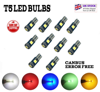 T5 286 CANBUS LED BULBS DASH CLUSTER VISOR INTERIOR WHITE RED GREEN ...