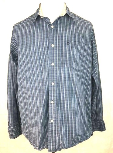 Timberland Mens Button-Up Shirt Blue White Plaid Check Long Sleeve ...