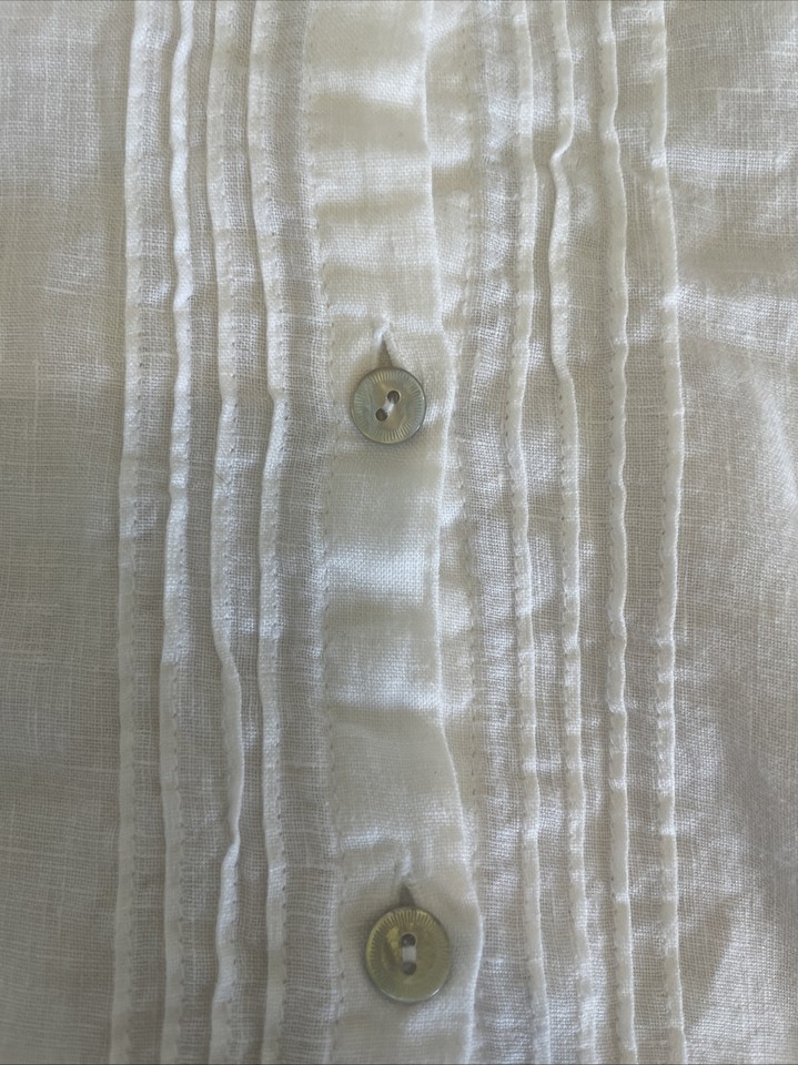 Eileen Fisher White Irish Linen Tunic Tucks Shell Buttons ? medium M ...