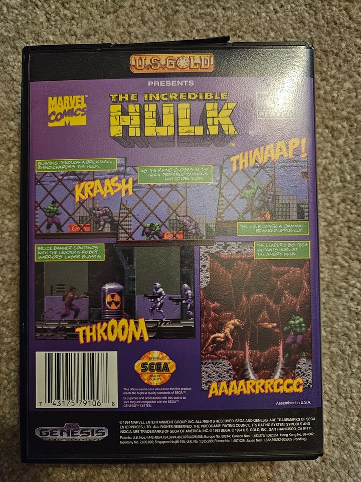 The Incredible Hulk (Sega Genesis, 1994) Authentic Game Cartridge, CIB ...