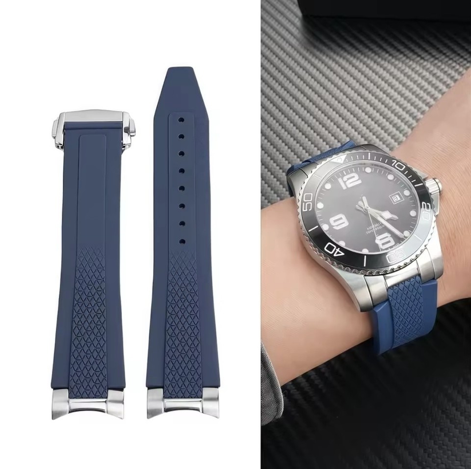 Rubber Strap for Longines Hydroconquest L3 With Metal Endlinks 21mm ...