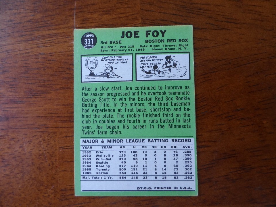 1967 TOPPS BASEBALL #331 JOE FOY BOSTON RED SOX NM 0-717 | eBay