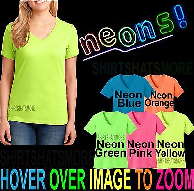 Ladies V-Neck Cotton Blend T-Shirt NEONS Neon Glow S M L XL 2X 3X 4X ...