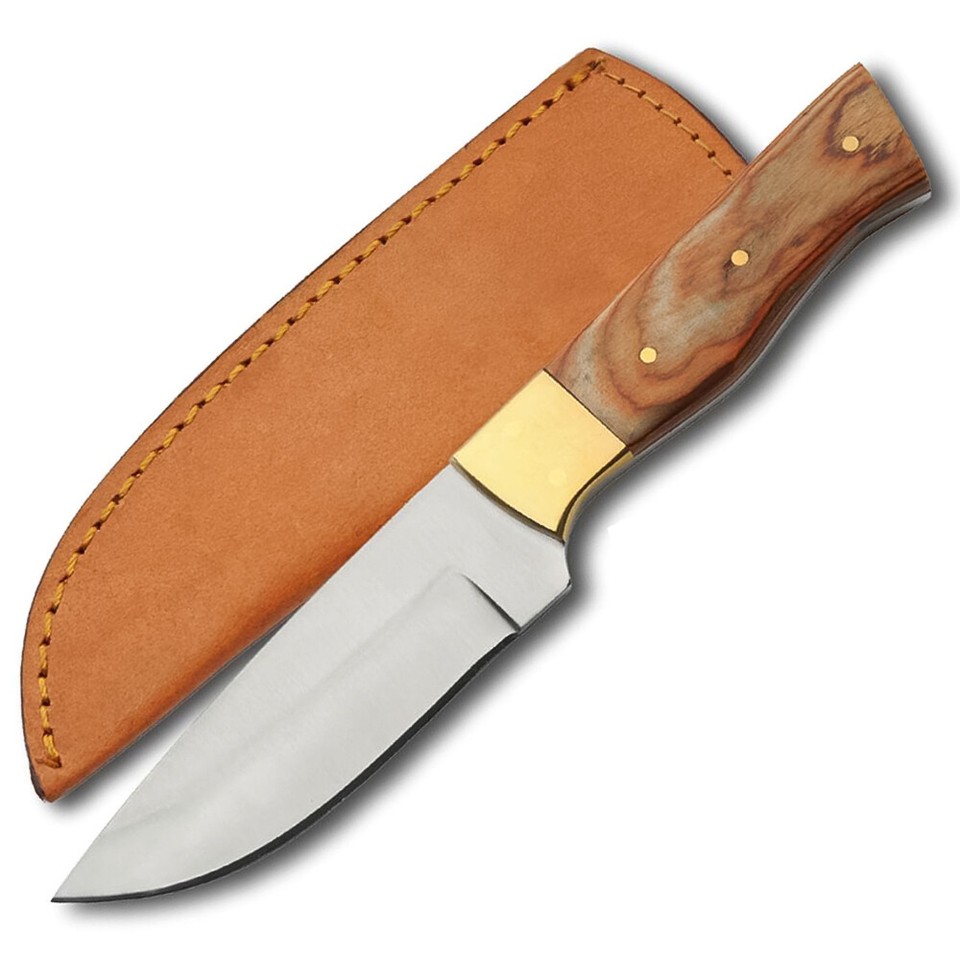 Cannon Wood SKINNER HUNTING KNIFE w/Leather Sheath Full Tang 8" Fixed ...