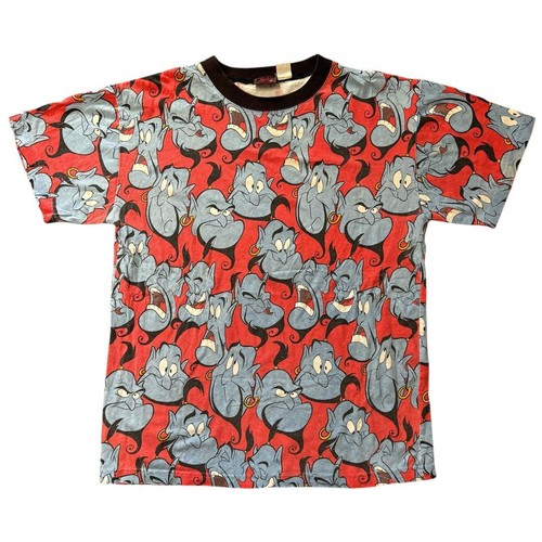m623 Disney Aladdin Jeanie Vintage TShirt XL Cotton Red Full Print | eBay