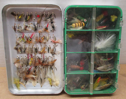 VINTAGE LURES ** Perrine Fly Fishing Case Box #100 PACKED WITH FLIES ...