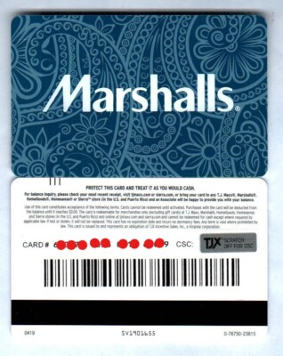 MARSHALLS Blue Paisley Design 2019 Gift Card ( $0 ) | eBay