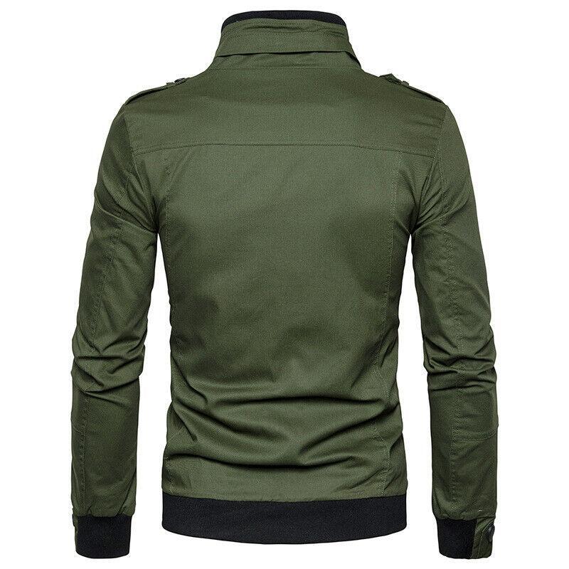 Men's Solid Color Coats Stand-Up Collar Casual Outdoor Flight Slim ...