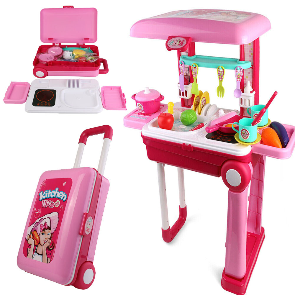 Portable Fold Luggage Case Kitchen Gourmet Cooking Chef Pretend Playset ...
