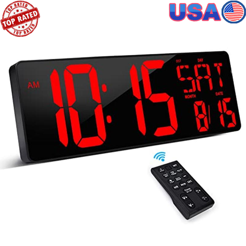 Large Digital Wall Clock Remote Control Timer Adjustable Brightness ...