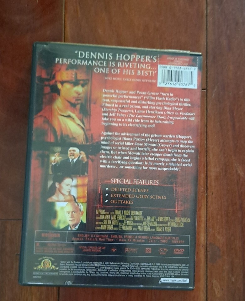 Unspeakable (DVD, 2004) Dennis Hopper, Dina Meyer, Lance Henriksen ...