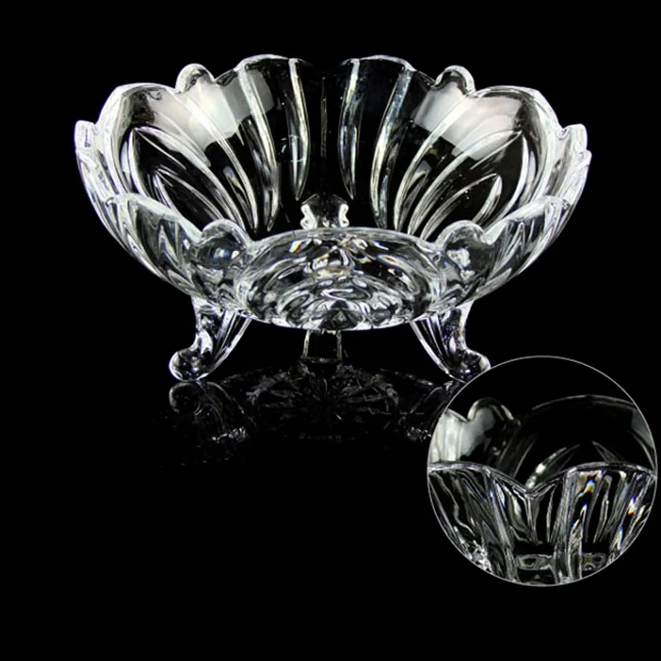 Large Glass Crystal Clear Fruit Bowl Creative Footed Modern Deep Dish ...