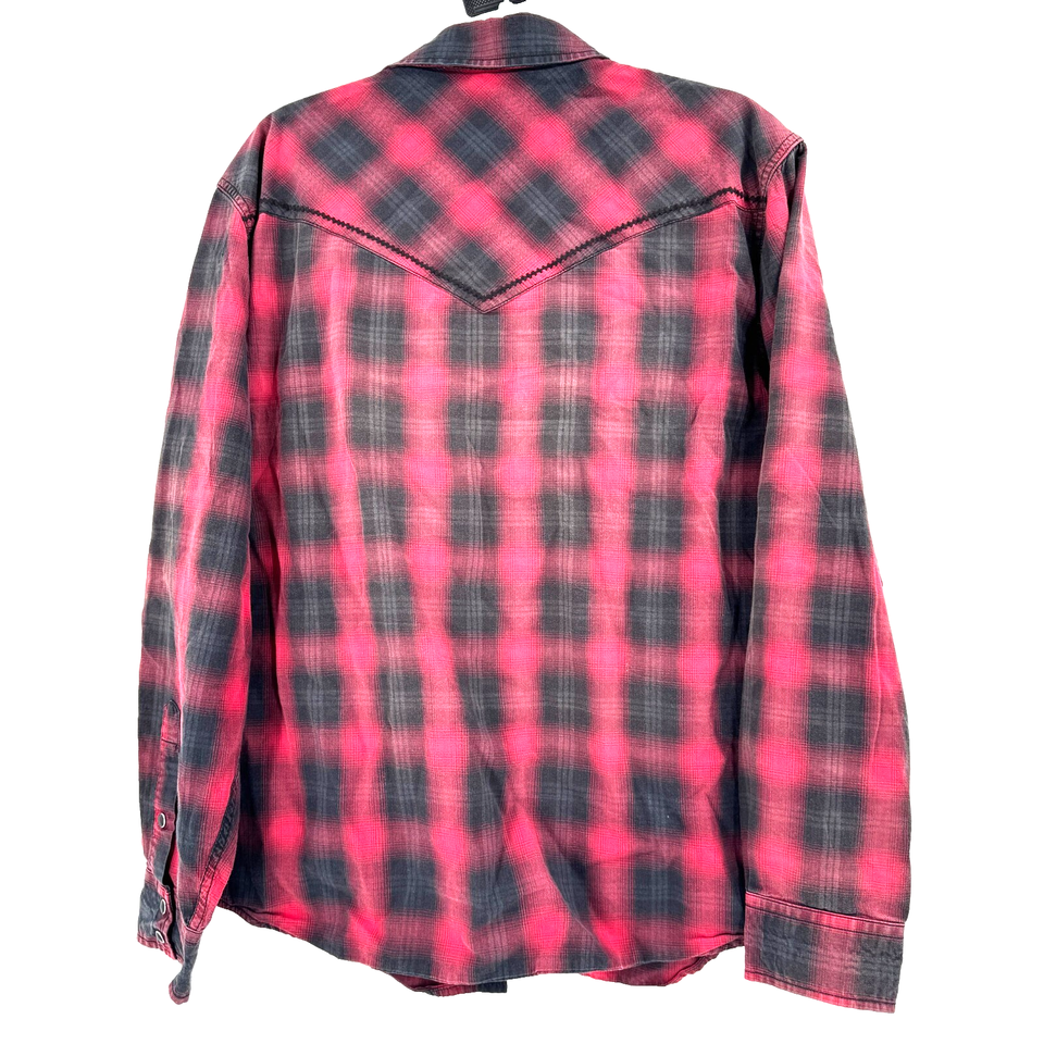 Cody James Pearl Snap Shirt Men's XL Red Sky Plaid Retro Embroidered ...