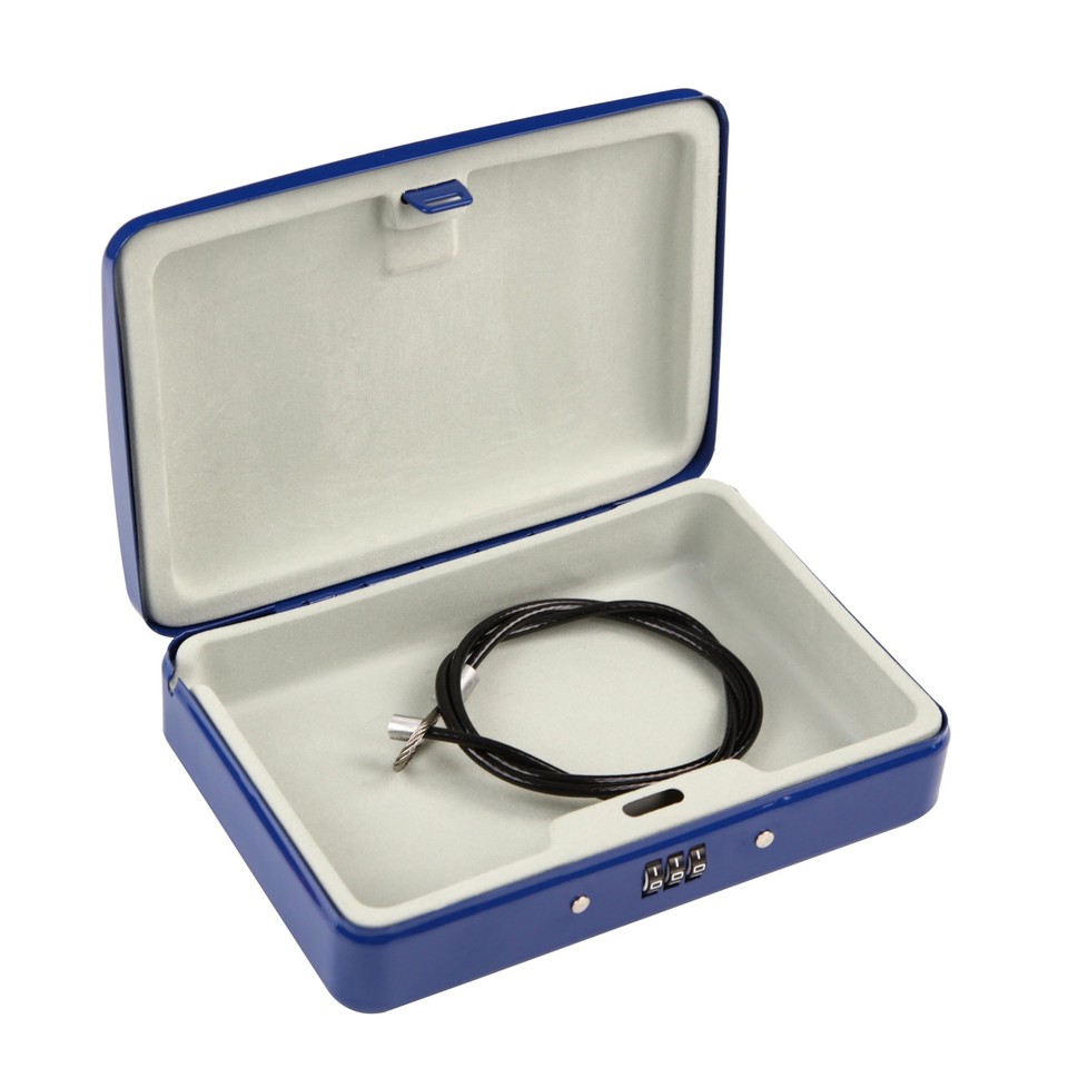 ® Small Fireproof Waterproof Safe Box - Blue Portable Security Lock Box ...