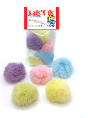 Real Rabbit Fur Pom Pom Ball Cat Toy - Colorful Flying Fuzz Balls - 5 ...