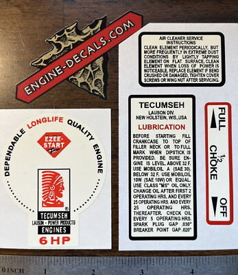 Tecumseh Engine 6-hp decal Set New H60 Troy Bilt, Tote Gote Balloon ...