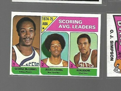 1975 Topps #221 ABA Scoring Avg. Leaders McGinnis, Julius Erving, Ron ...
