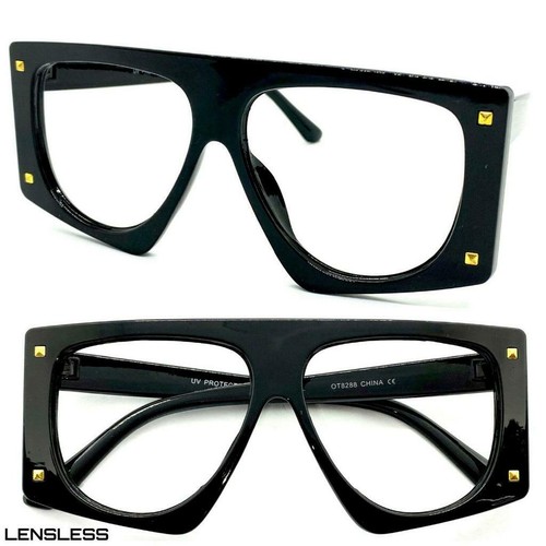 Oversized Modern Retro Lensless Eye Glasses Large Big Black Frame Only ...