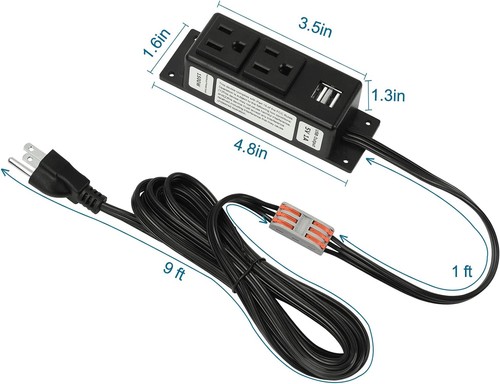 Litever Gun Safe Power Outlet Strip with 2 USB Ports. 10 FT Flat AC ...