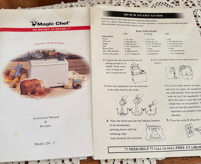 Magic Chef Bread Maker Model 250-2 Instruction Manual & Recipes & Quick ...