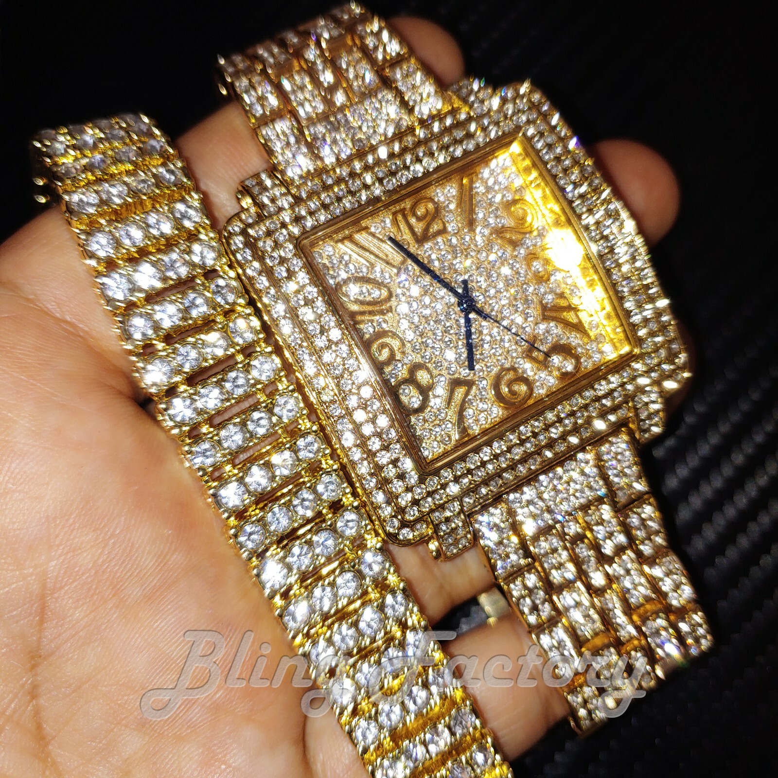 Men Hip Hop Iced Gold Plated Bling WATCH & 4 Row Lab Diamond Bracelet ...