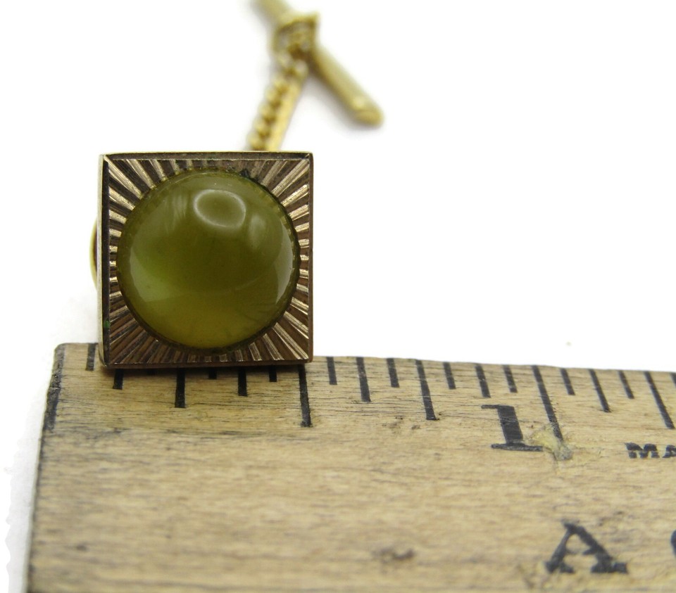 Lime Green Center Dome Vintage Men's Tie Pin Tack Jewelry Gold Tone | eBay