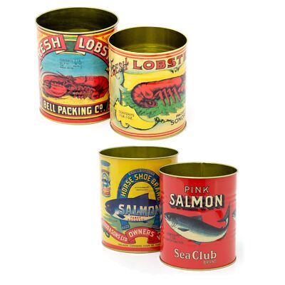 Set of 2 Retro Style Vintage Fish Storage Tins | Decorative Tinned Fish ...