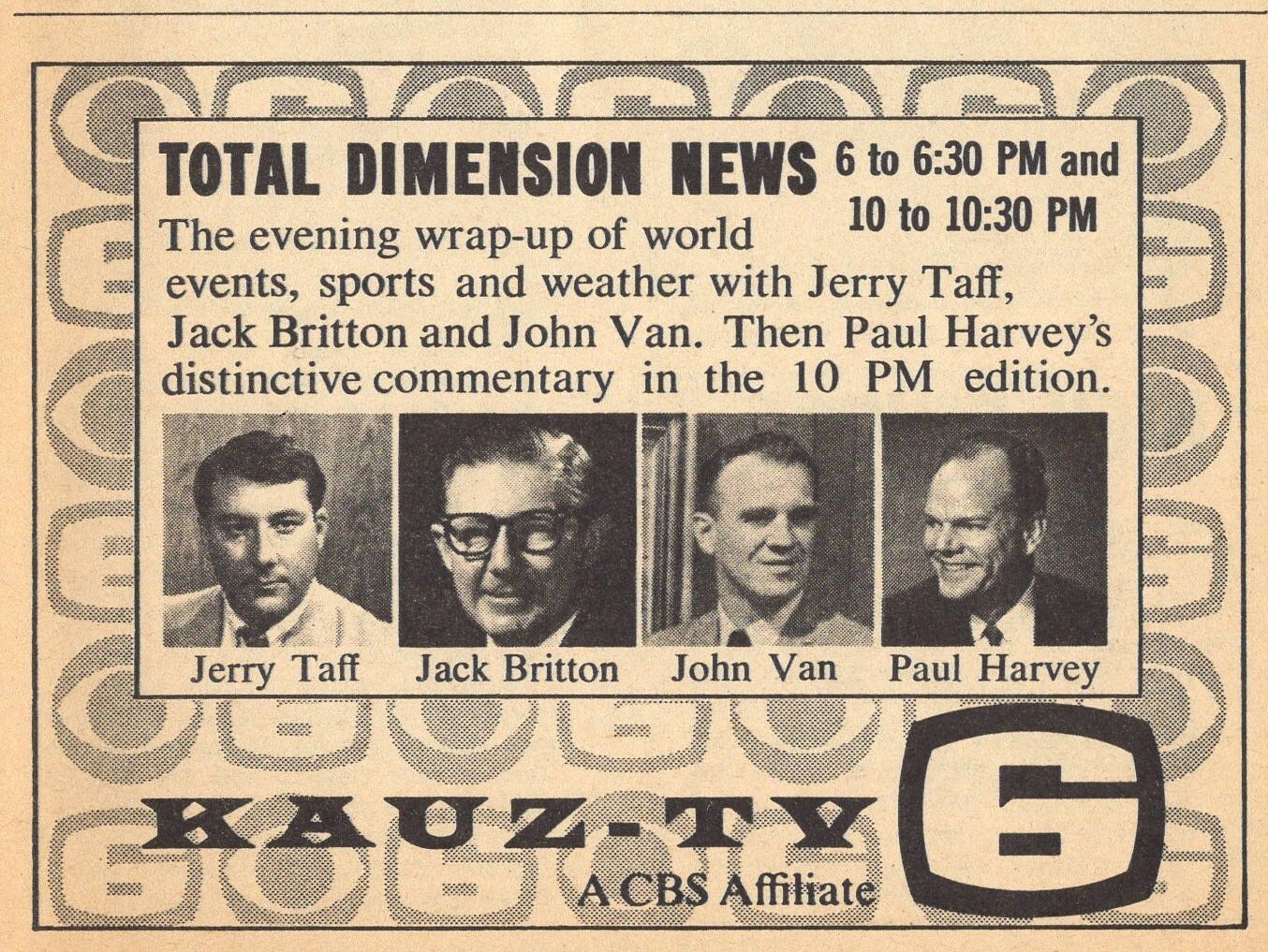 1968 KAUZ TEXAS TV GUIDE NEWS AD~JACK BRITTON JERRY TAFF JOHN VAN PAUL ...