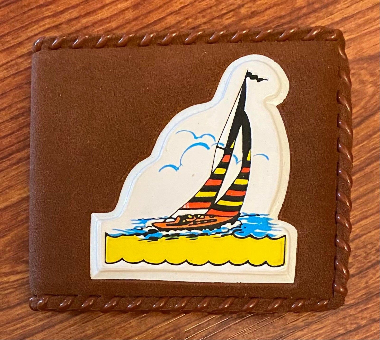 1970s Leather Sailboat Wallet w Christopher Knight & Suzanne Pleshette ...