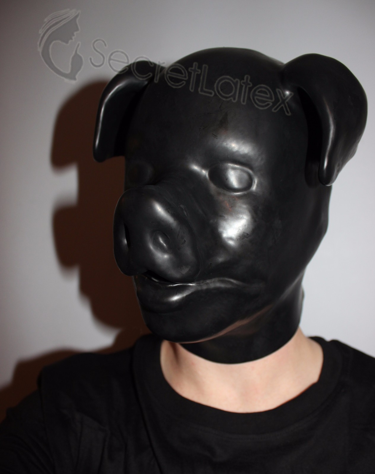 LATEX BLACK GUM FETISH PIG FULL HEAD RUBBER HOOD BOAR DOLL MAN MEN ...