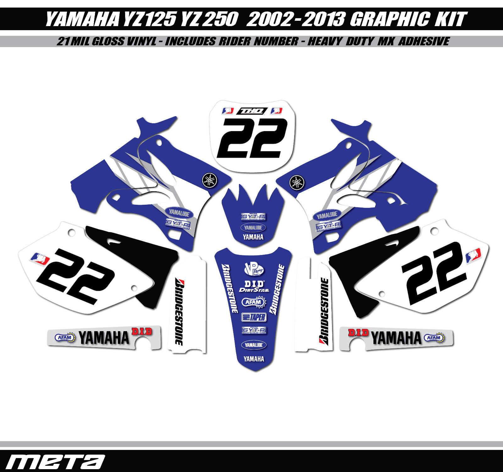 YAMAHA TEAM GRAPHICS KIT YZ125 YZ250 2002-2013 MX DECAL STICKER 21MIL ...