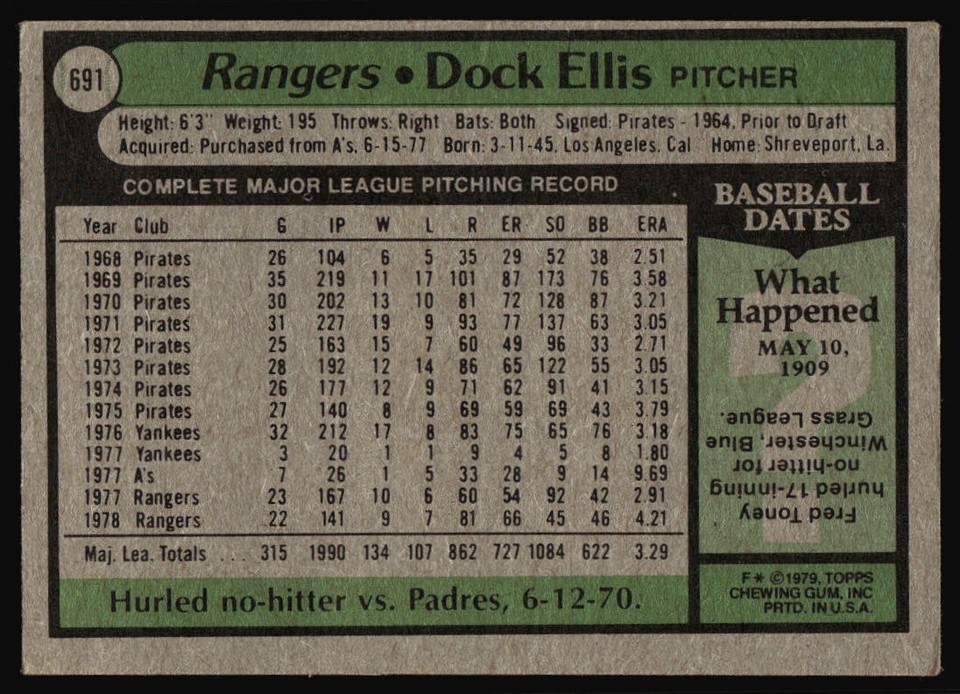 1979 Topps Dock Ellis #691 Texas Rangers | eBay
