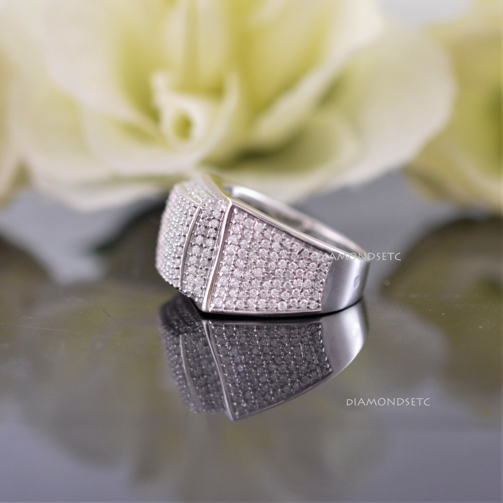 Men's 14k White Gold Finish 2.00 Ct Round Diamond Engagement Band Pinky ...