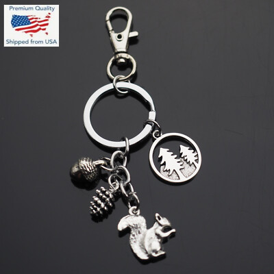 Squirrel Keychain Eating Nut Acorn Pine Cone Trees Nature Charms Key ...