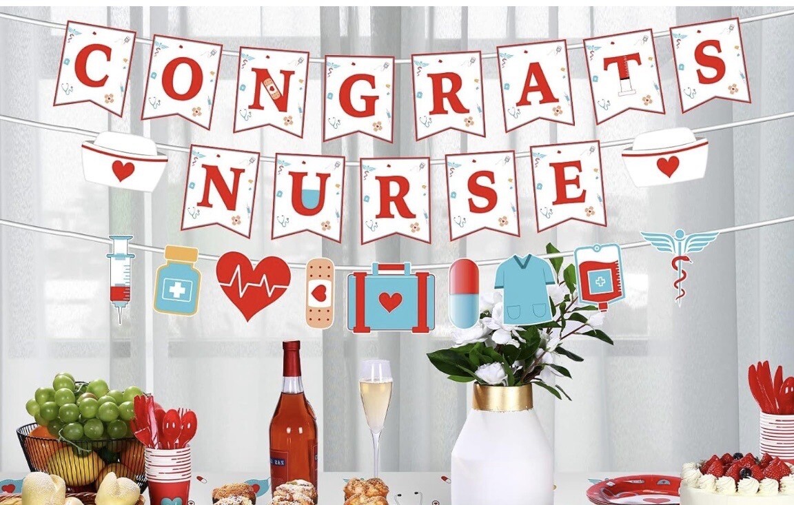 Nurse Graduation Banner Congrats Red and White Nurse Graduation Doctor ...