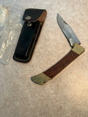 11" Buck Style Folding Hunting Knife w/ Leather Sheath. | eBay