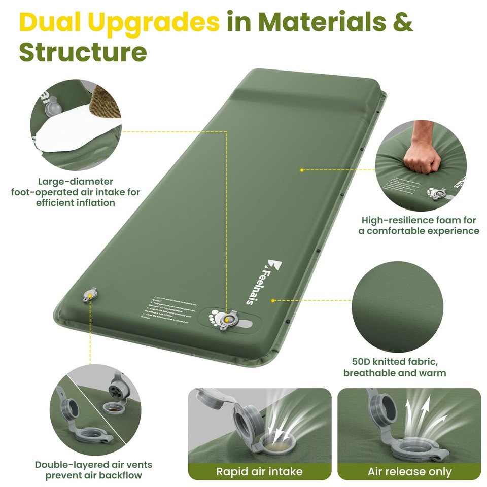 Self Inflating Sleeping Pad, Memory Foam Camping Pad with Foot Pump ...
