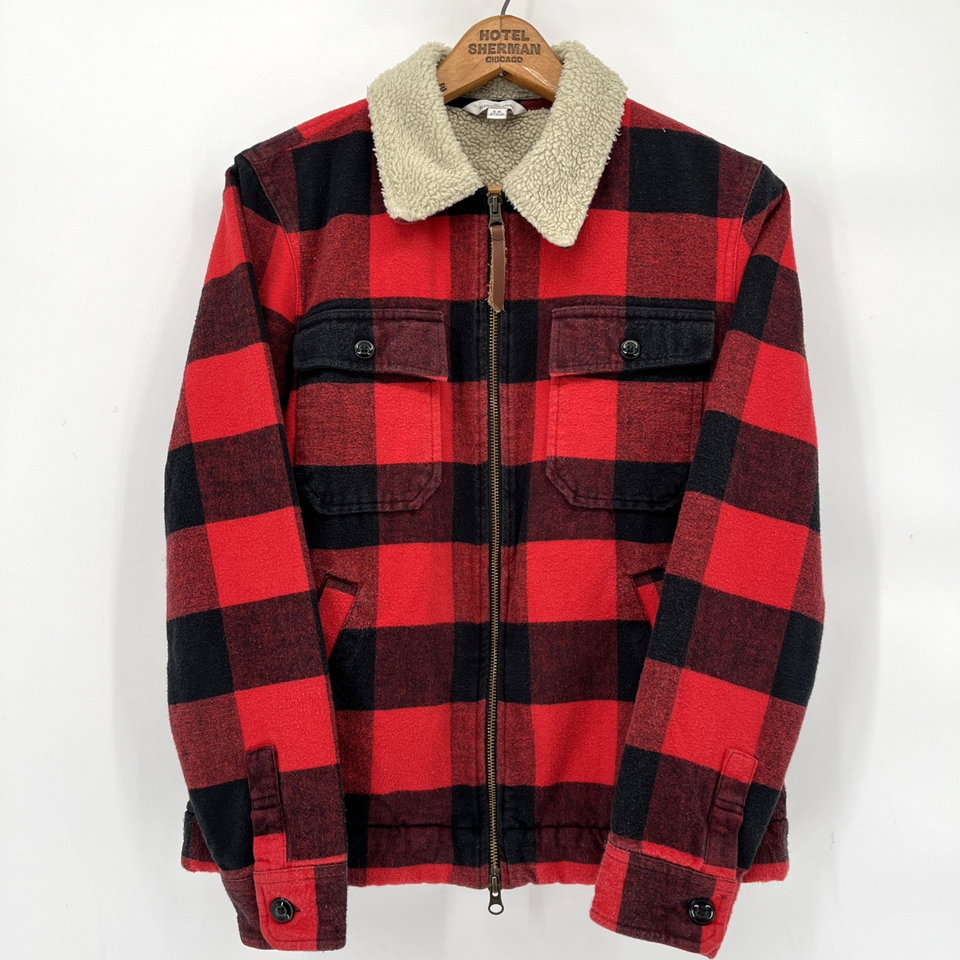 LL Bean Signature Buffalo Check Flannel Sherpa Coat Womans S Red ...