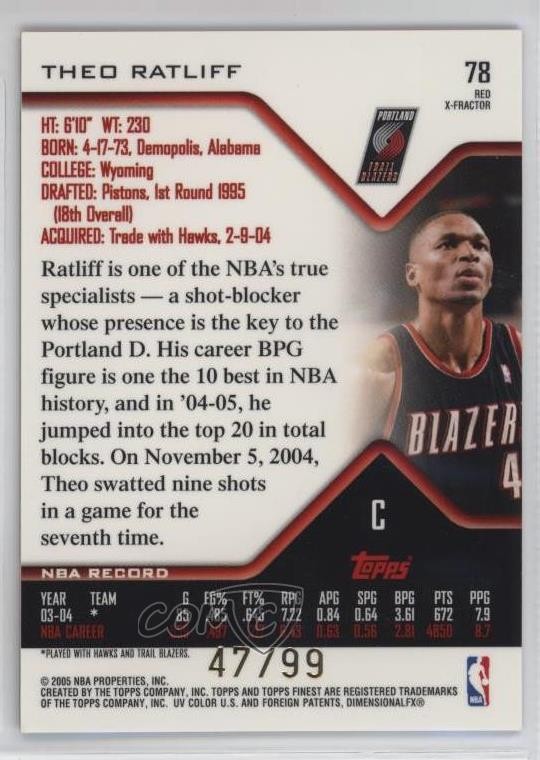 2004-05 Topps Finest Red X-Fractor /99 Theo Ratliff #78 | eBay