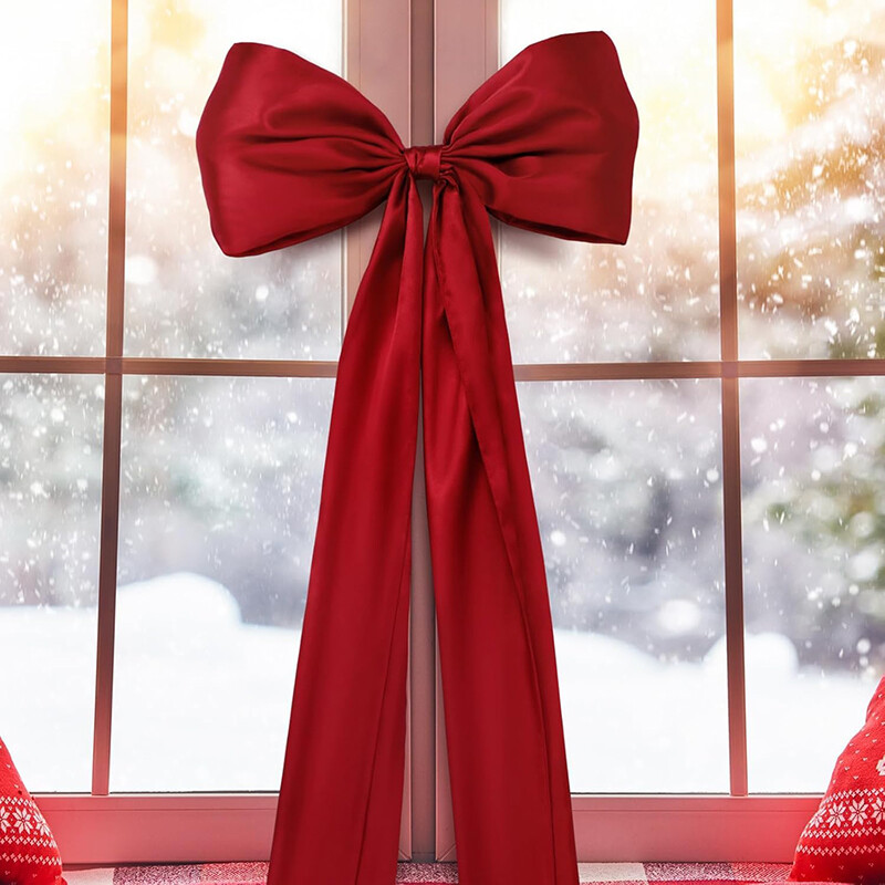 120cm Large Red Bow Christmas Tree Topper Red Ribbon Satin Bow with ...