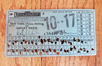 1947 LONG ISLAND RAILROAD COMPANY LIRR WEEKLY TICKET PENNA STA GREAT ...