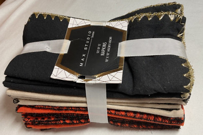 Max Studio HOME Napkins (12) BLACK ORANGE KHAKI 18 X 18 NIP | eBay